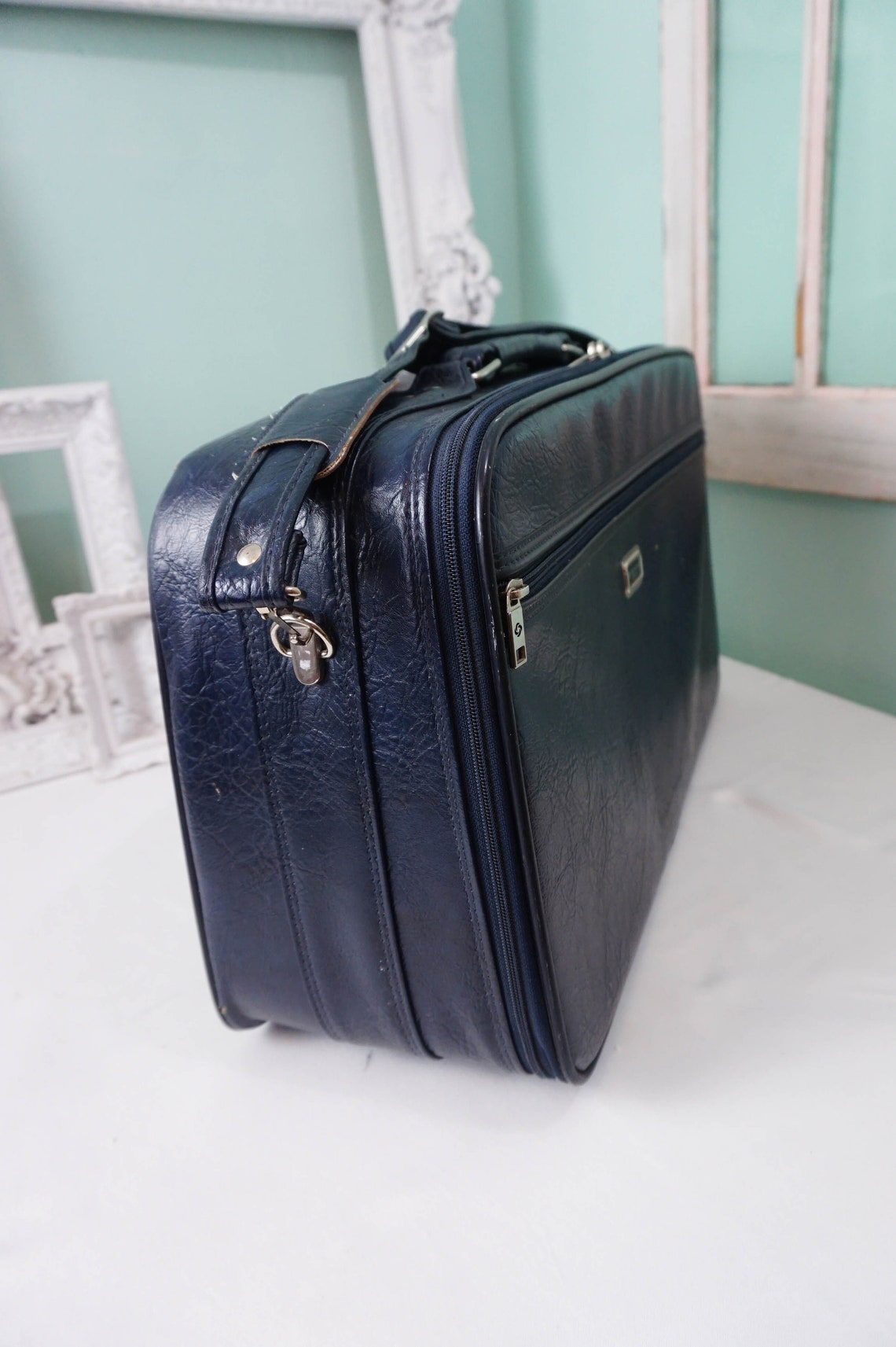 Samsonite Sentry Vinyl Carry on Suit Case / Vintage Blue Soft Side ...