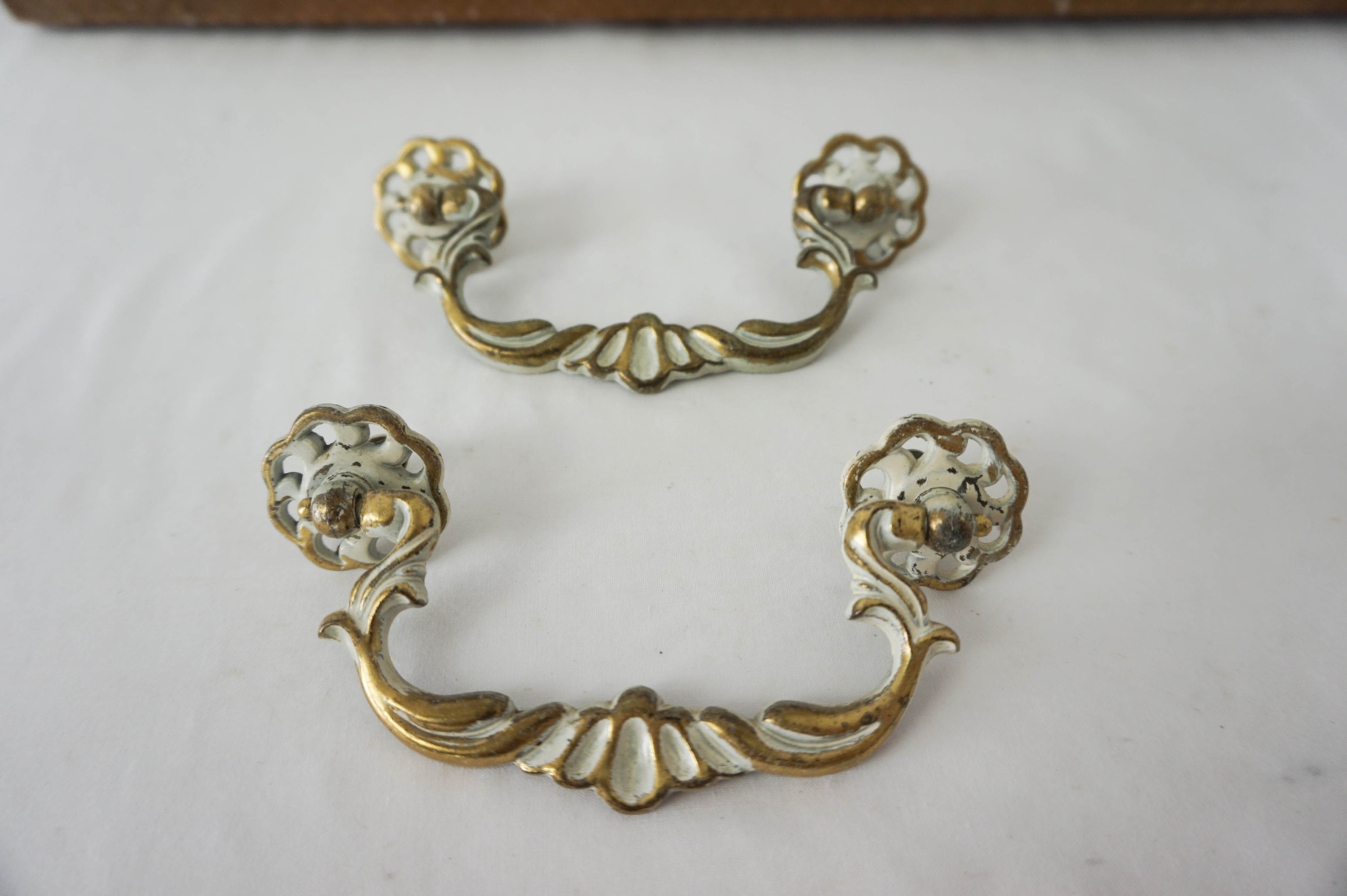 Pair of TWO Pretty Brass Swing Type Drawer Pull With Rubbed - Etsy