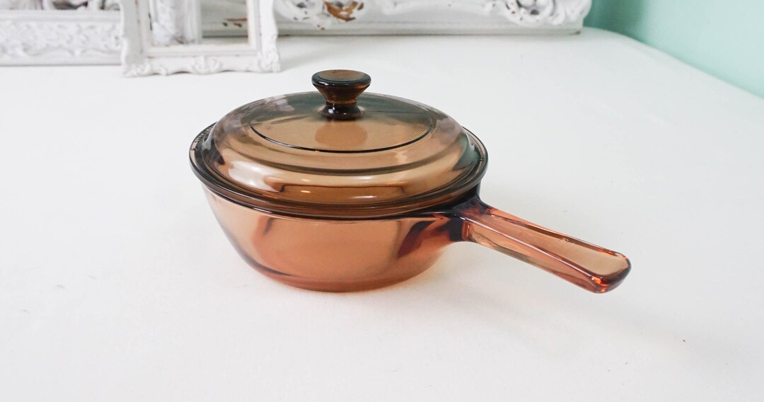 Visions Amber Glass Shallow .5L Sauce Pot With Lid / Stovetop Glass ...