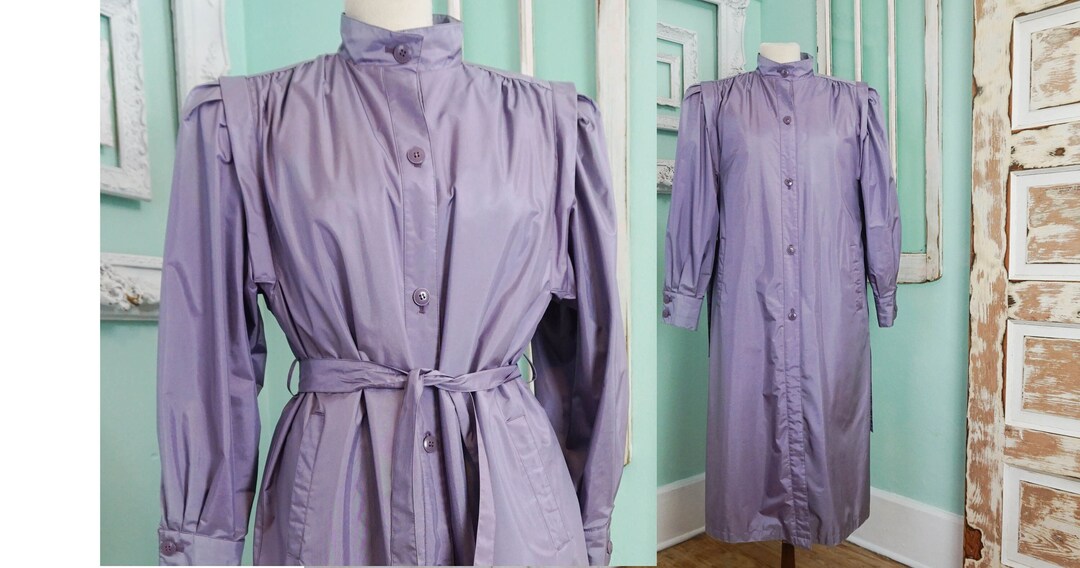 Shimmery Purple Rain Coat / Vintage Trench Style 80s Women Overcoat ...
