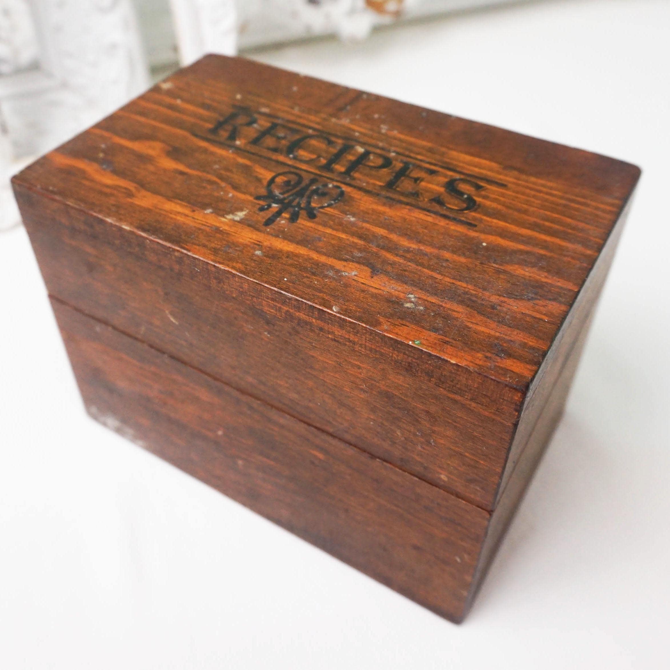 Wooden Recipe Card File Box / Decoupaged Vintage Wood Storage / Small ...