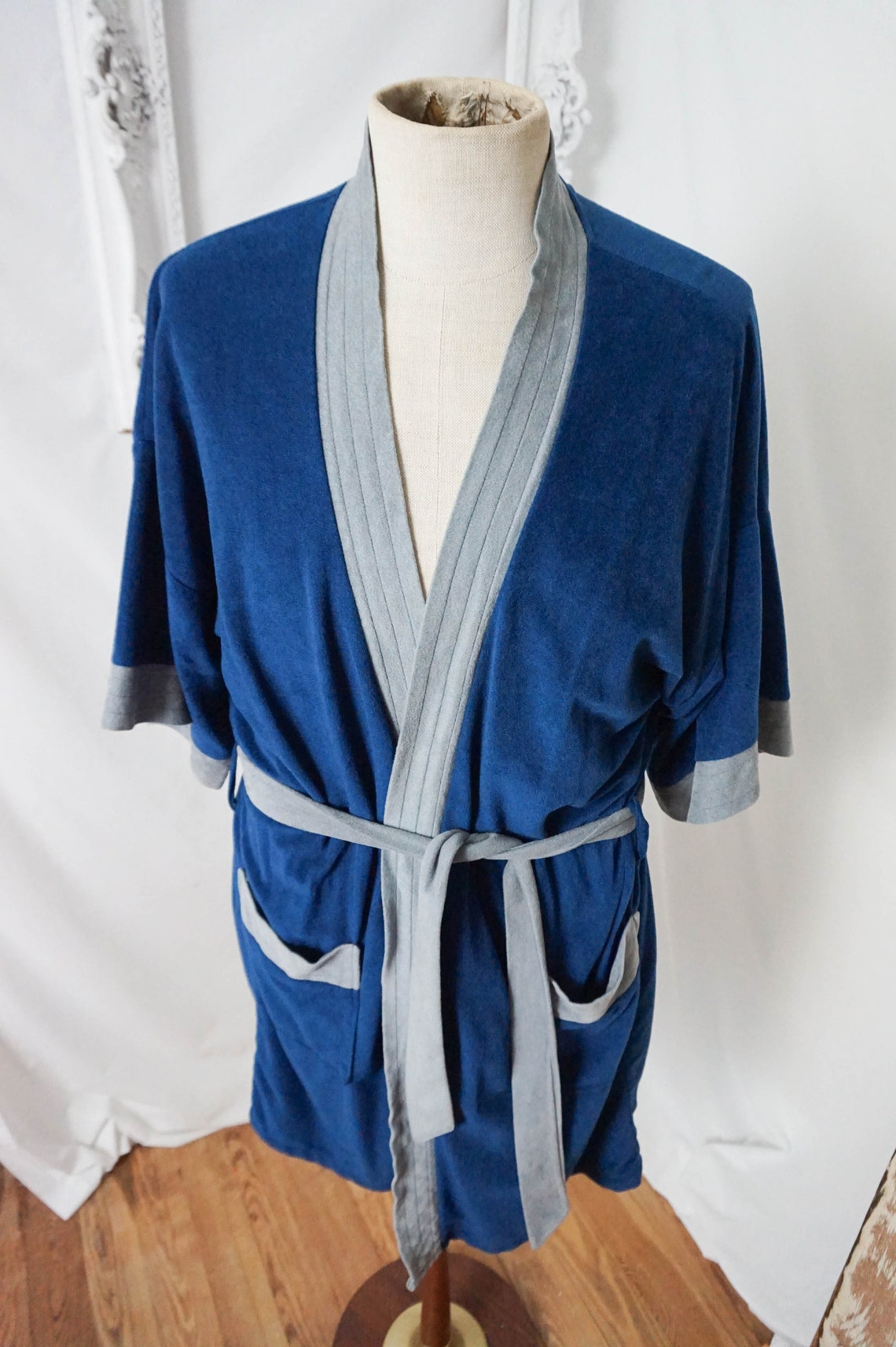 Blue and Gray Light Velour Robe / Vintage Mens Dressing Gown - Etsy