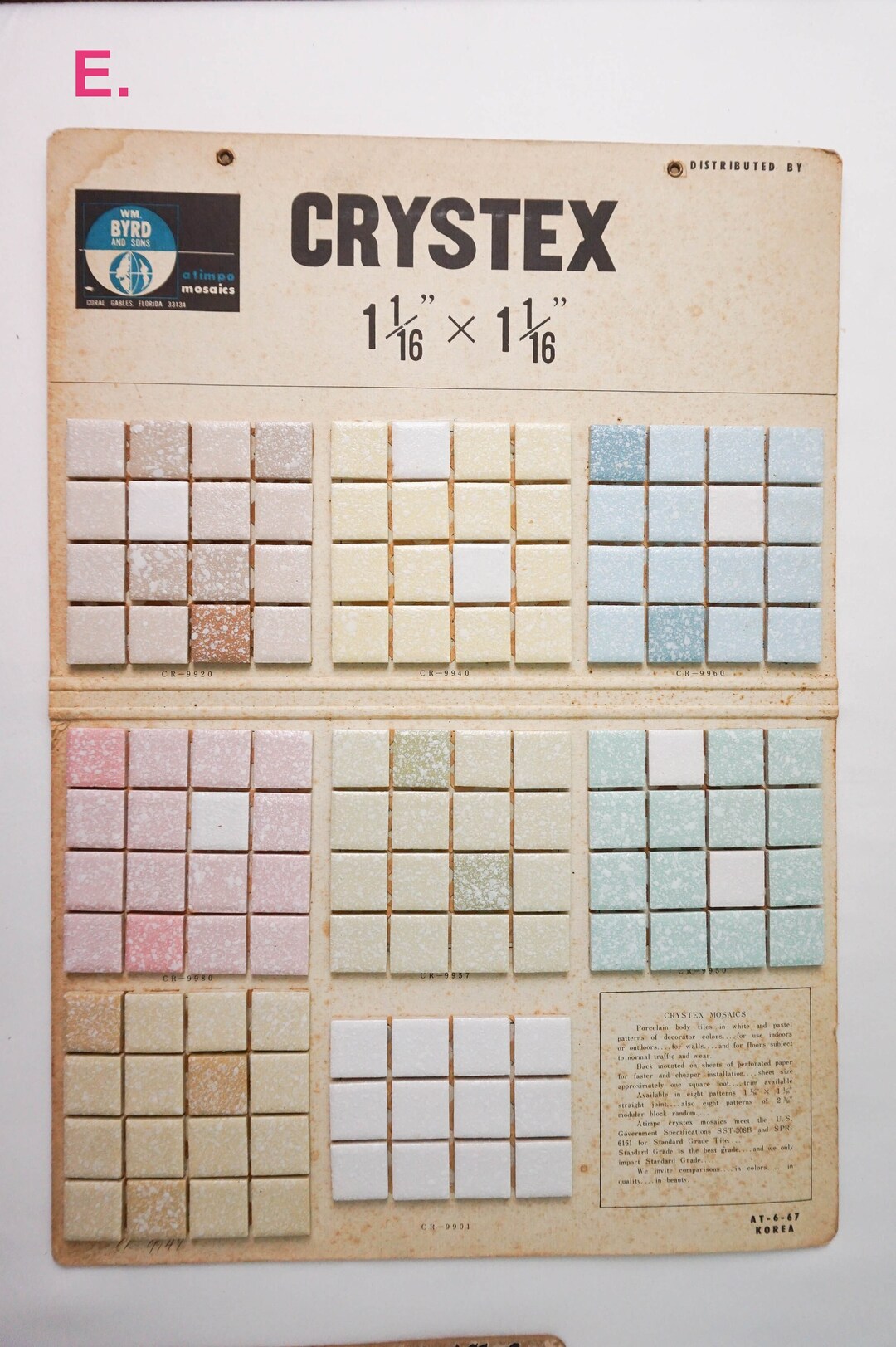 Choose ONE Ceramic Tile Sample Board / 1960s 1970s Home Renovation ...