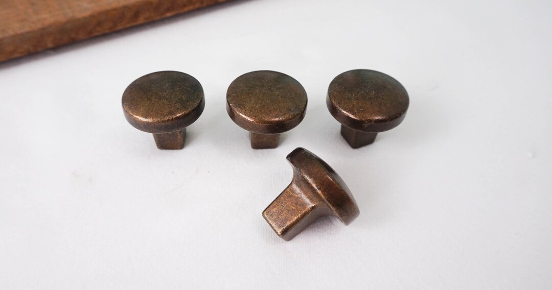 Set of FOUR Round Thick Drawer Knobs With Square Stems / Vintage Modern ...