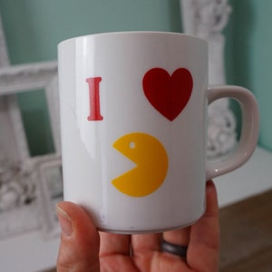 I Heart Pac Man Mug for Coffee or Tea / Vintage Ceramic Coffee Cup ...