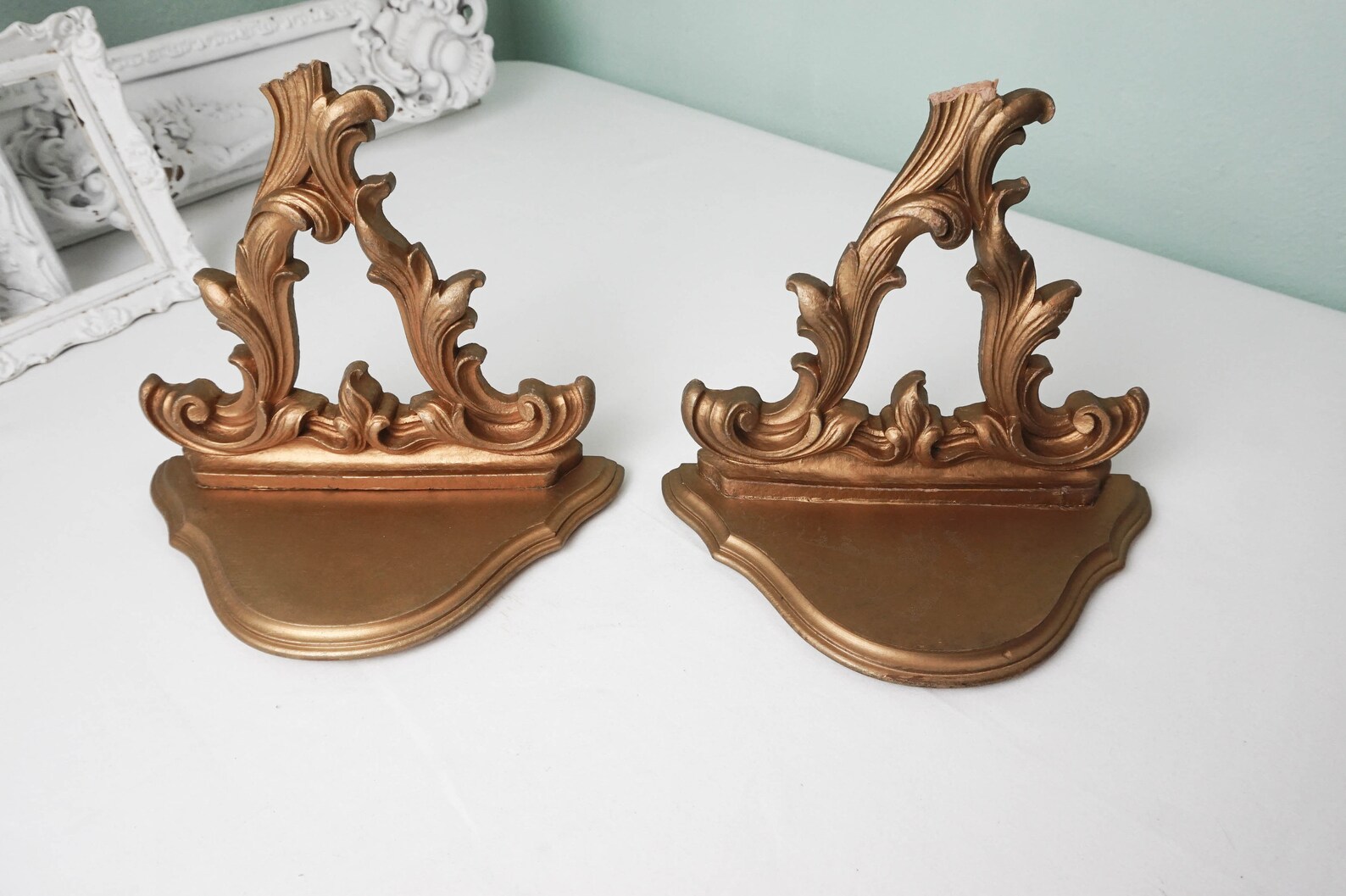 PAIR of TWO Small Syroco Wood Shelves With Ornate - Etsy