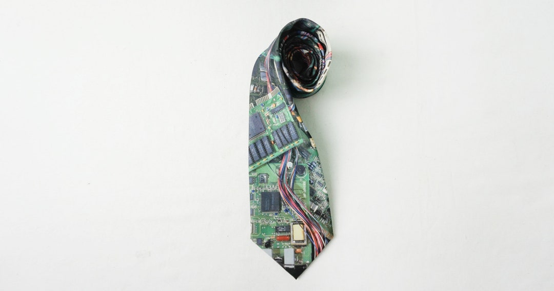 Computer Geek Techie Necktie With Circuit Boards / Vintage Novelty Tie ...