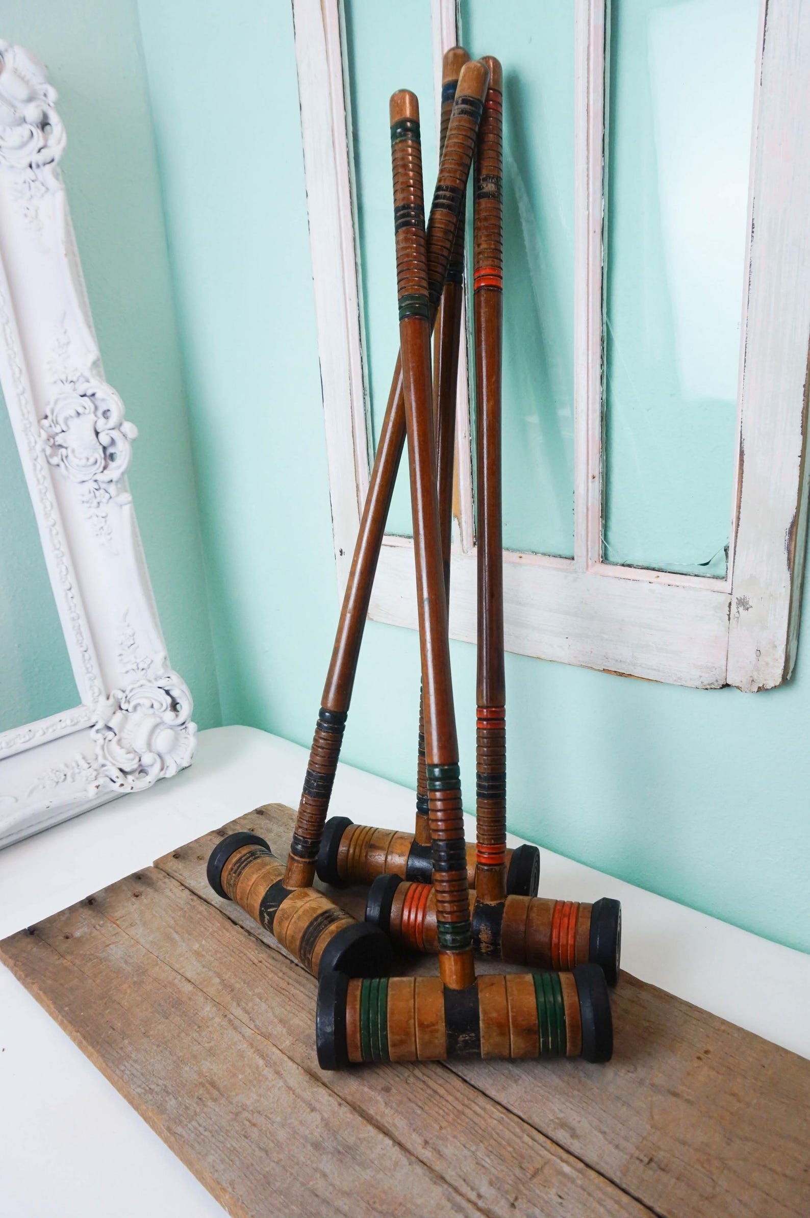 Set of THREE Antique Croquet Balls / Vintage Turned Wood / Repurpose ...
