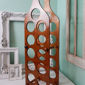Wine Bottle Shaped Wine Rack / 70s Dark Wood Pub Decor / Bar Man Cave ...