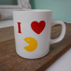 I Heart Pac Man Mug for Coffee or Tea / Vintage Ceramic Coffee Cup ...