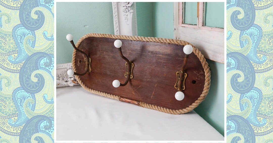 Rustic Nautical 3-hook Robe or Coat Rack / Hand Crafted Wood With Rope ...