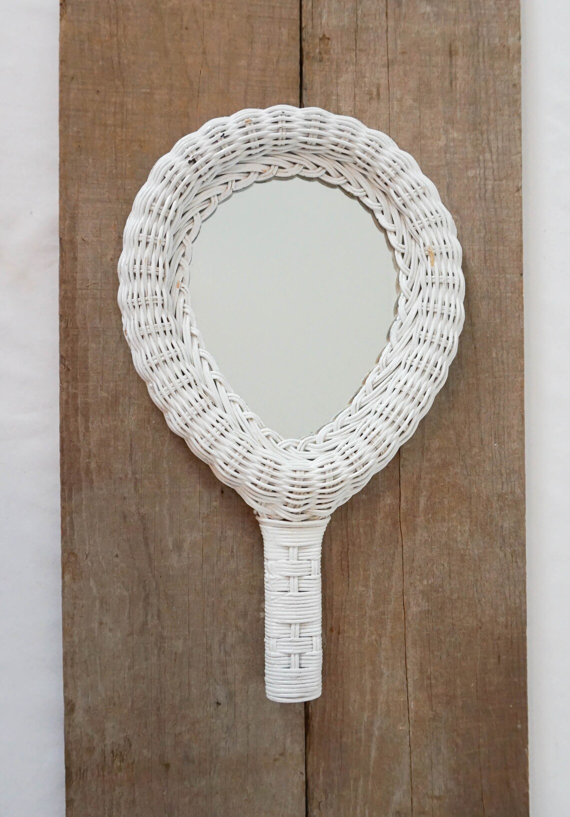 White Wicker Hand Mirror / Vintage Hippie Boho Beach House | Etsy