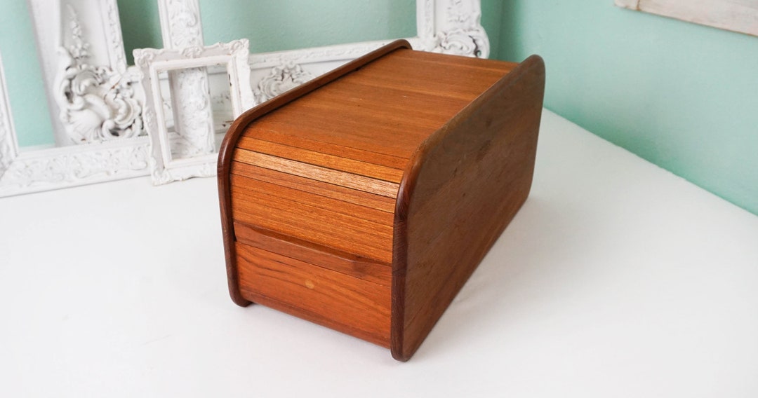 Kalmar Teak Wood CD Storage Box With Tambour Sliding Lid / Vintage ...