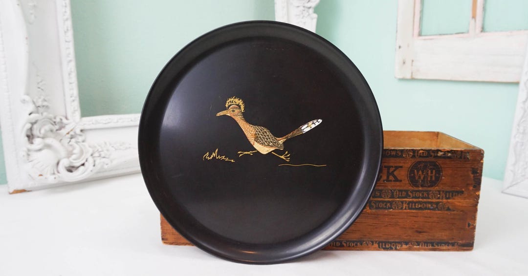 Couroc Round Plate With Road Runner Bird / Vintage Monterey California ...