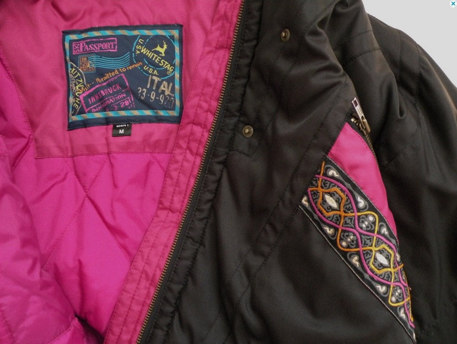 Black and Raspberry Pink Vintage White Stag Ski Jacket Women Sz Medium ...