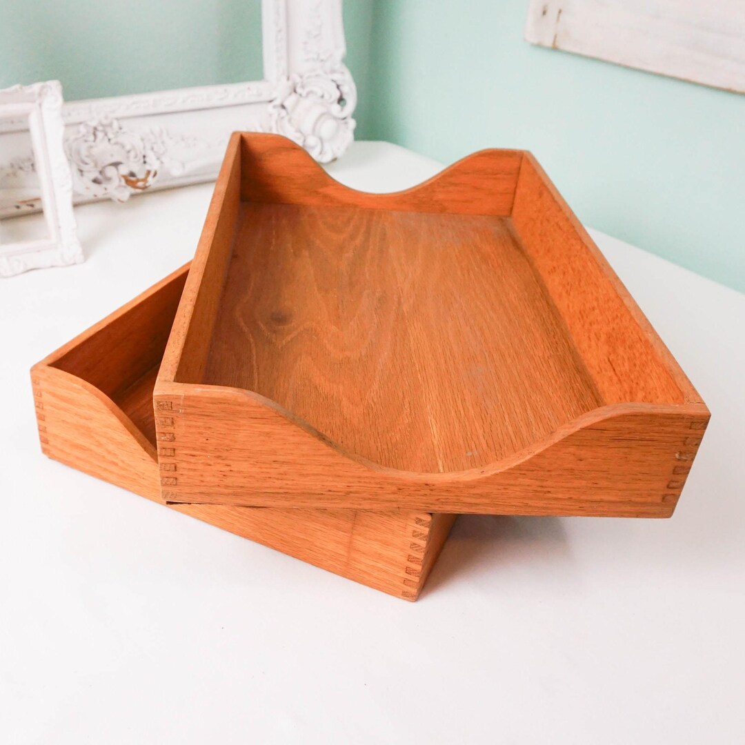 ONE Solid Oak Wood In/out Tray / Vintage Office Storage / Wooden Desk ...