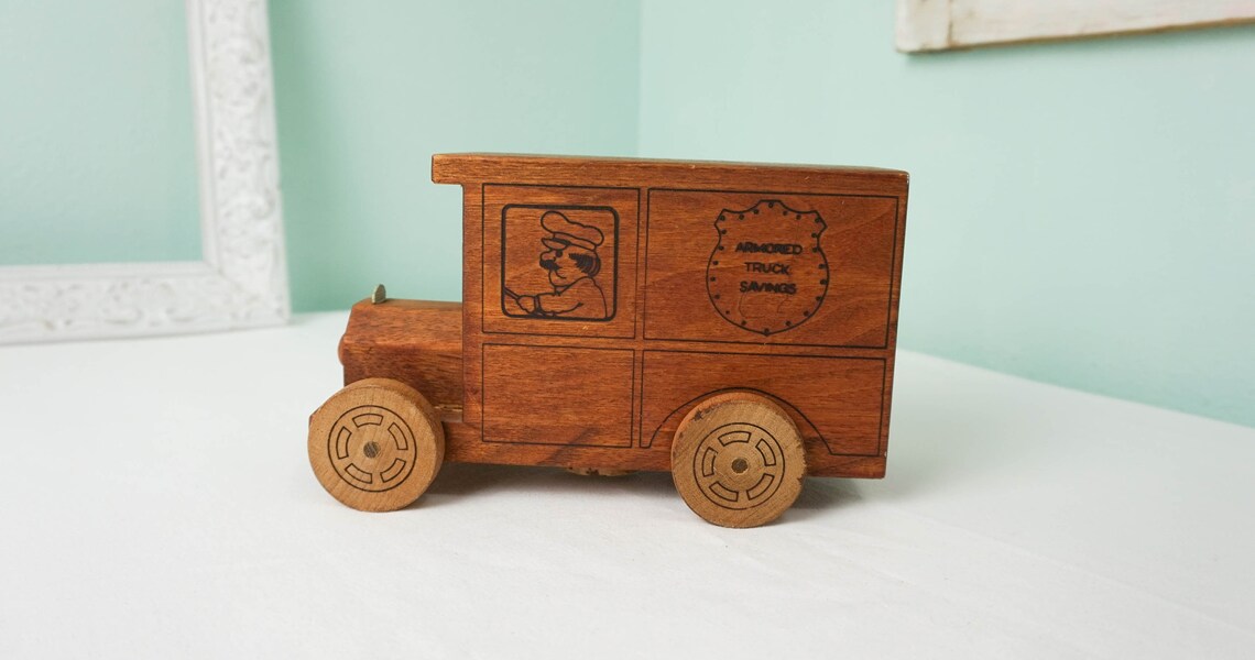 Armored Truck Wooden Toy Coin Bank / Vintage Rustic Children / | Etsy