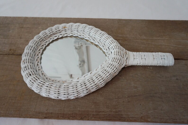 White Wicker Hand Mirror / Vintage Hippie Boho Beach House | Etsy