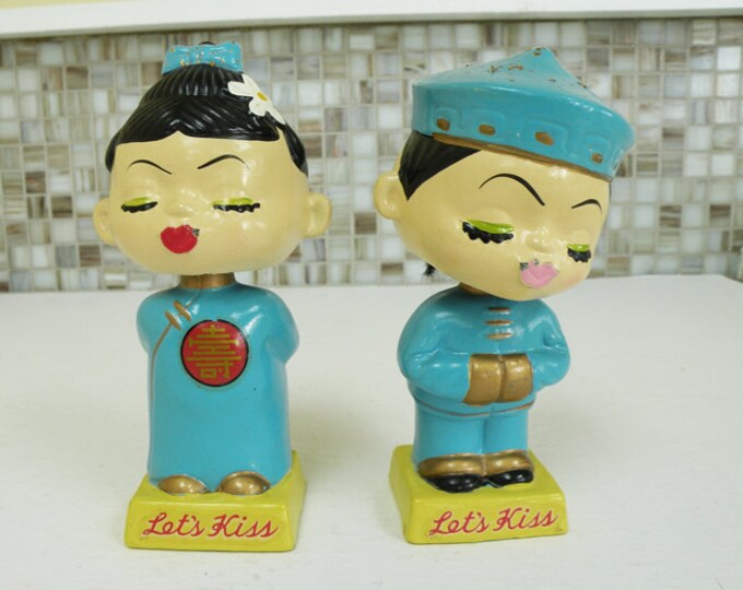 Sweet Pair of Japanese Bobble Head Kissing Dolls - Etsy