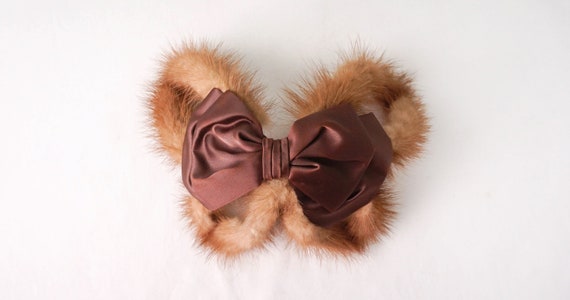 Mink Fur and Satin Bow Womens Cap for Up Do / Vintage… - Gem