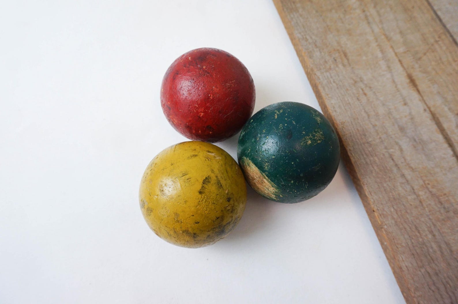 Set of THREE Antique Croquet Balls / Vintage Turned Wood / Repurpose ...