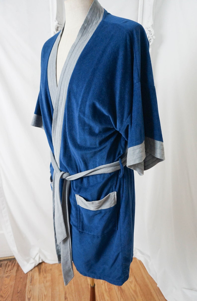Blue and Gray Light Velour Robe / Vintage Mens Dressing Gown - Etsy