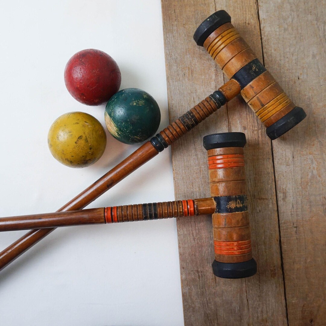 Set of THREE Antique Croquet Balls / Vintage Turned Wood / Repurpose ...