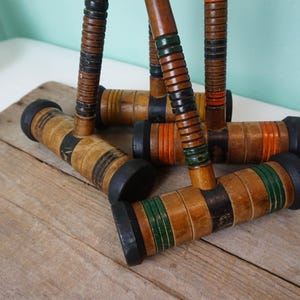 Set of THREE Antique Croquet Balls / Vintage Turned Wood / Repurpose ...