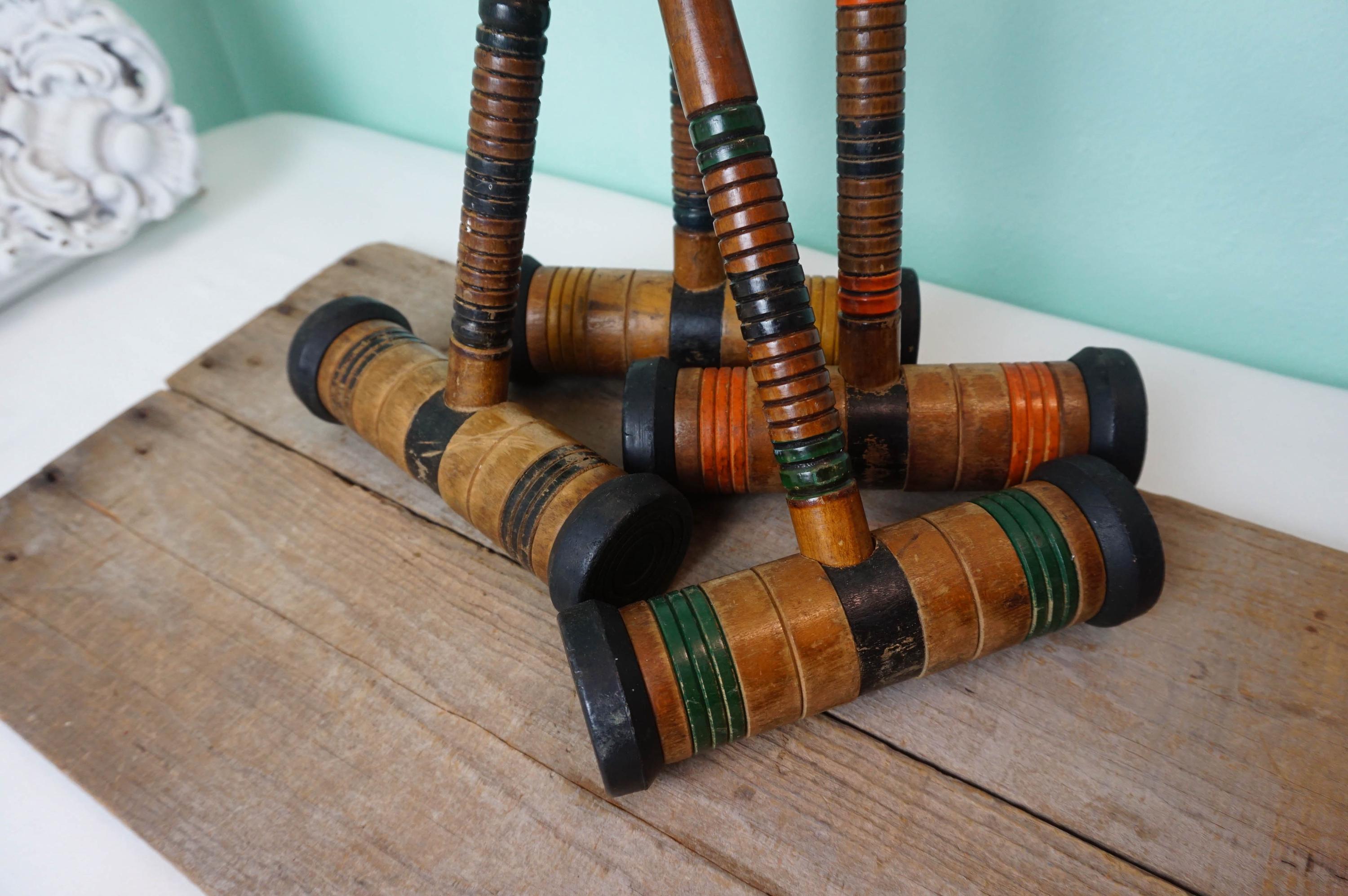 Set of THREE Antique Croquet Balls / Vintage Turned Wood / Repurpose ...