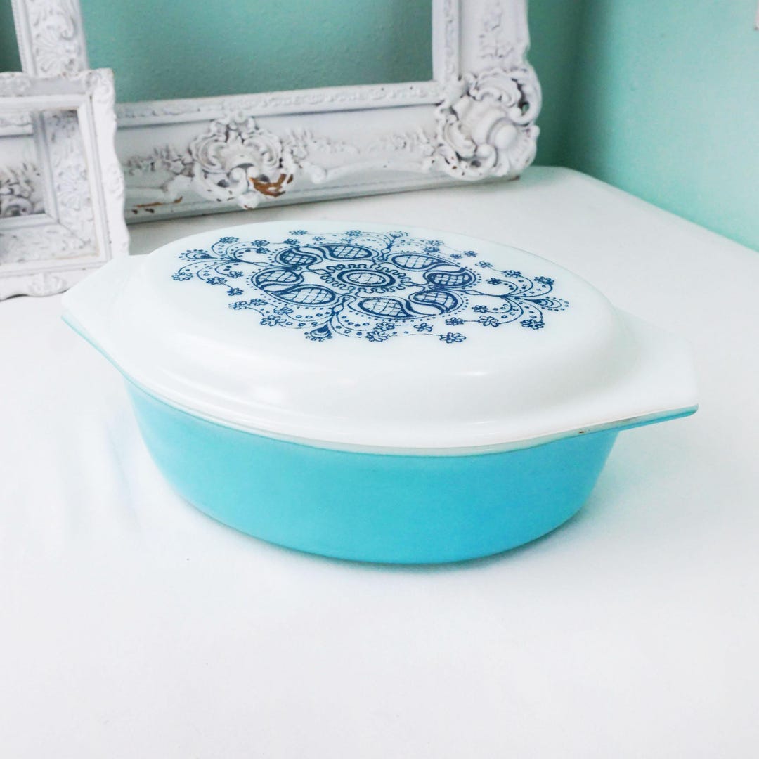 Rare Pyrex Blue Doily Casserole W Lid / 045 2-1/2 Quart Promotional ...