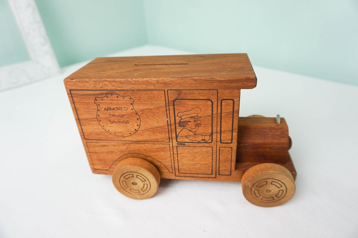 Armored Truck Wooden Toy Coin Bank / Vintage Rustic Children / | Etsy