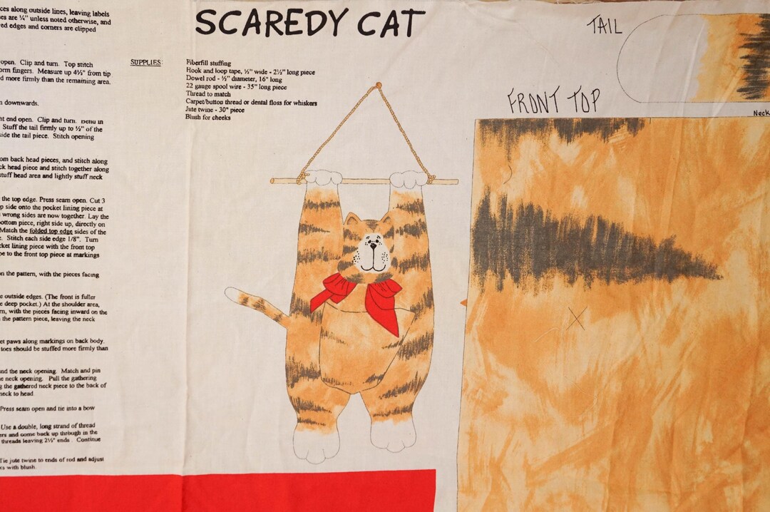 Scaredy Cat DIY Sewing Patterns for Pillow / Printed Fabric Hanging Cat ...