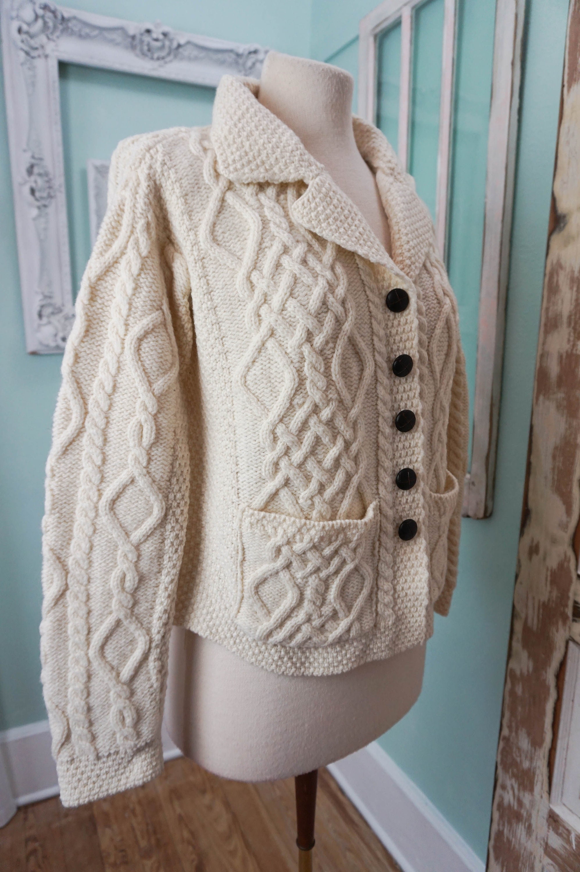 Innis Crafts 100% Merino Wool Womens Cardigan / Vintage Boho Sweater Sz ...