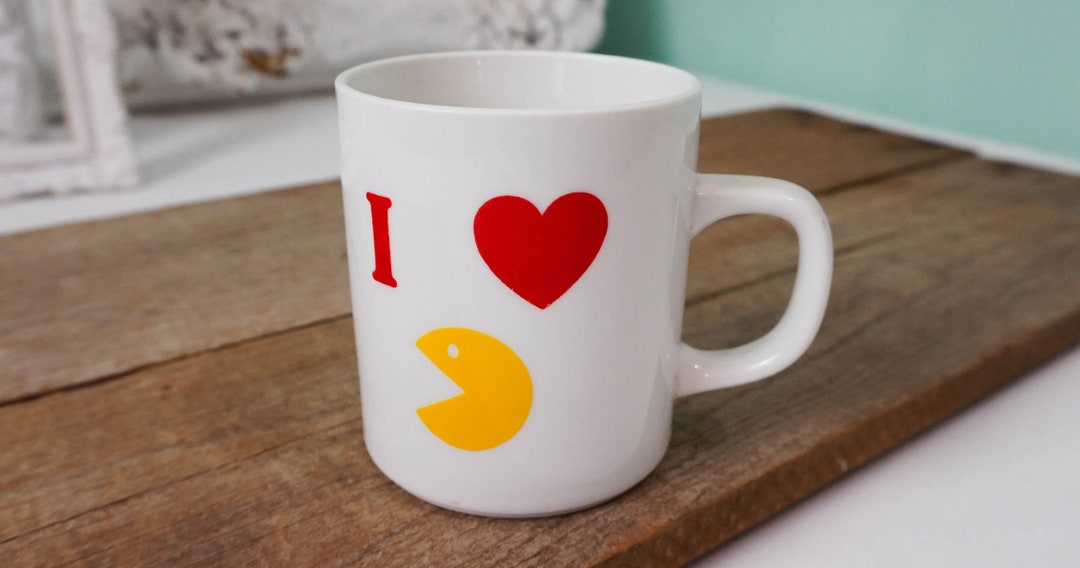 I Heart Pac Man Mug for Coffee or Tea / Vintage Ceramic Coffee Cup ...
