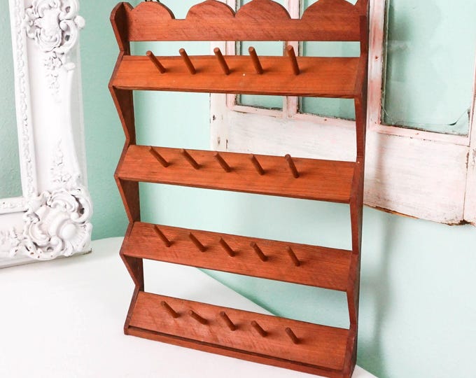 Wood Thread Spool Rack / Vintage Wall Mounted Rack Sewing Supplies ...
