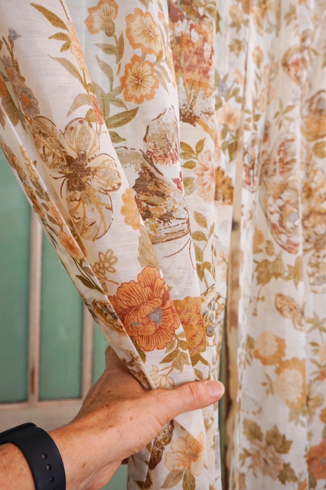 Sheer Pleated Butterfly Drapes / Vintage Hippie Garden Decor / Fabric ...