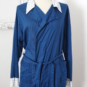 Blue Menswear Robe With White Cuffs and Collar / Vintage Bath Dressing ...