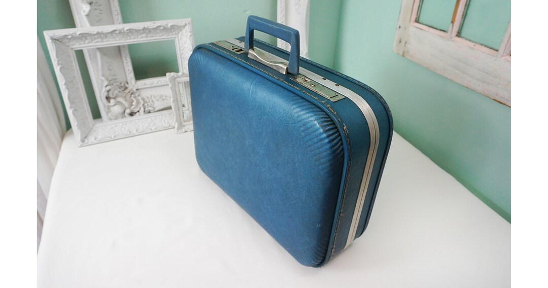 Metallic Blue Hard Sided Suitcase / Carry on Small Suitcase / 1980s ...