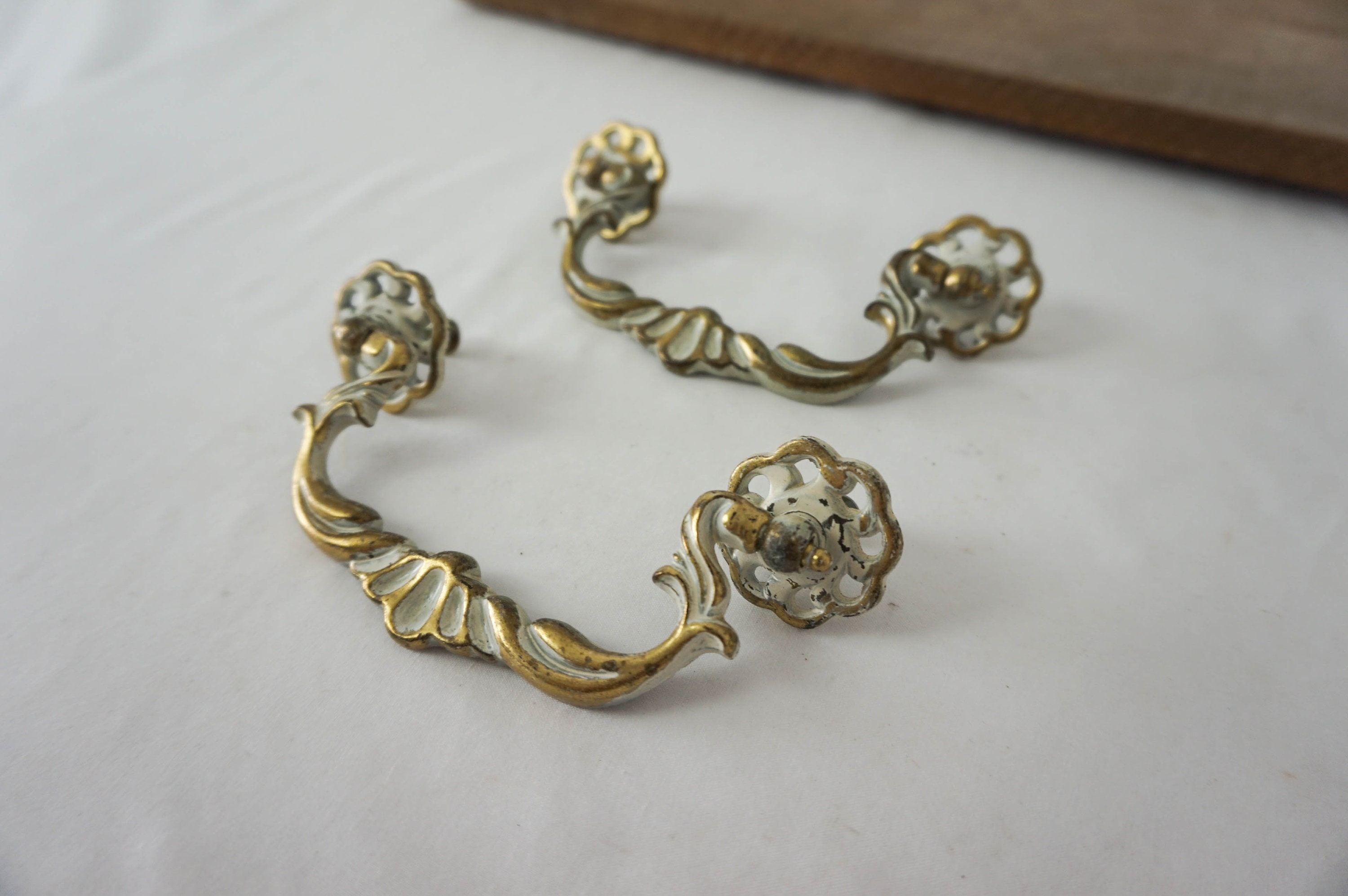 Pair of TWO Pretty Brass Swing Type Drawer Pull With Rubbed - Etsy