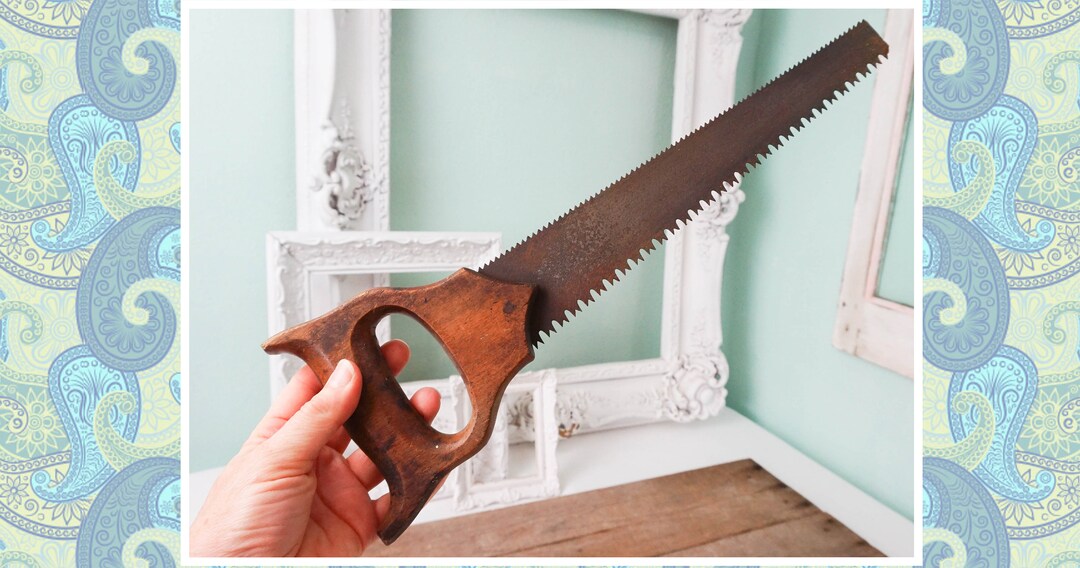 Small Wood Handled Double Edged Hand Saw / Vintage Rustic Antique Tools ...