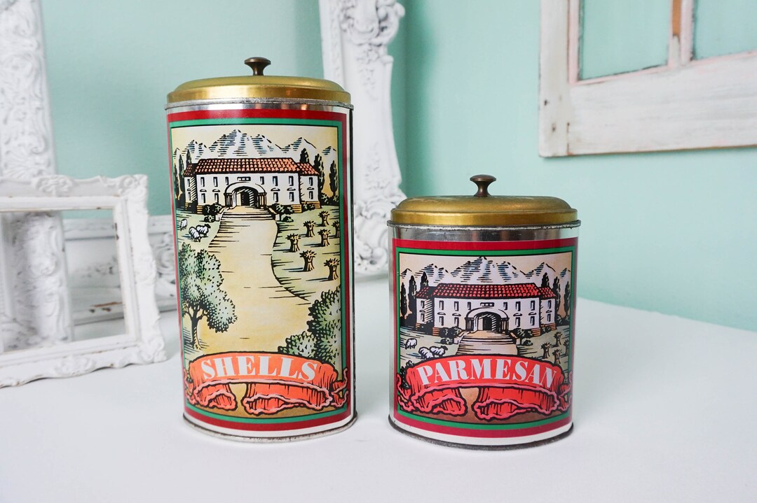 Pair of Two Tall Metal Canisters for Kitchen Storage / Italian Pasta ...