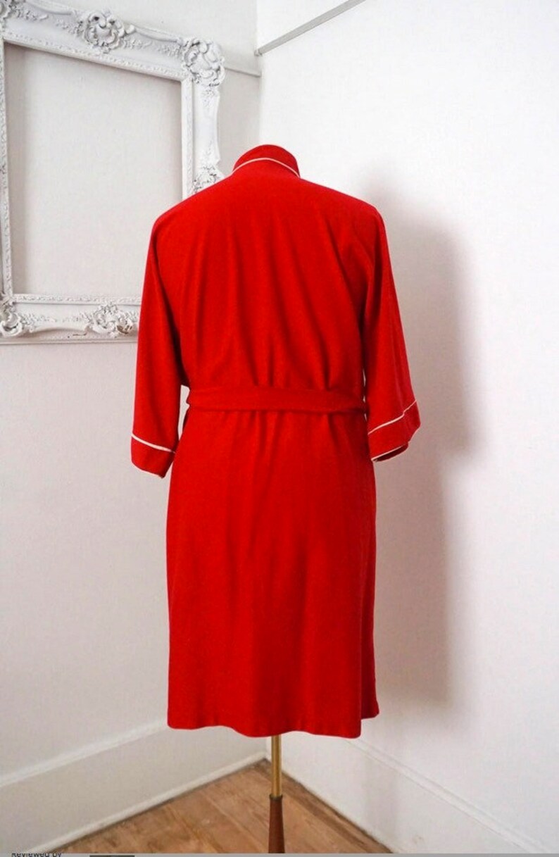 Bright Red Velour Robe With White Trim / Vintage Dressing Gown | Etsy