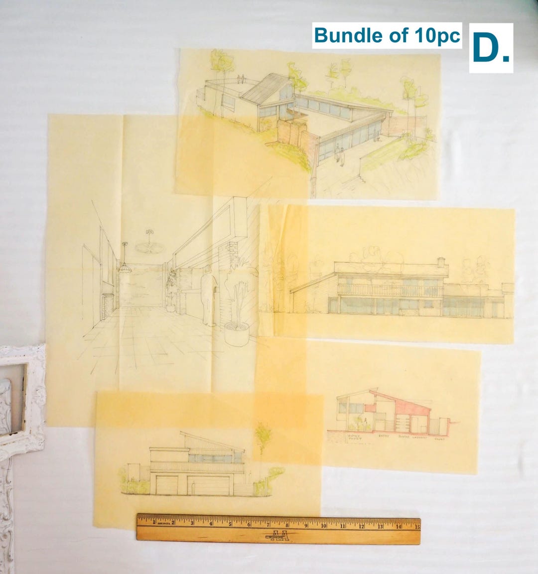 Various House and Building Illustrations / Pencil Drawing on Tracing ...