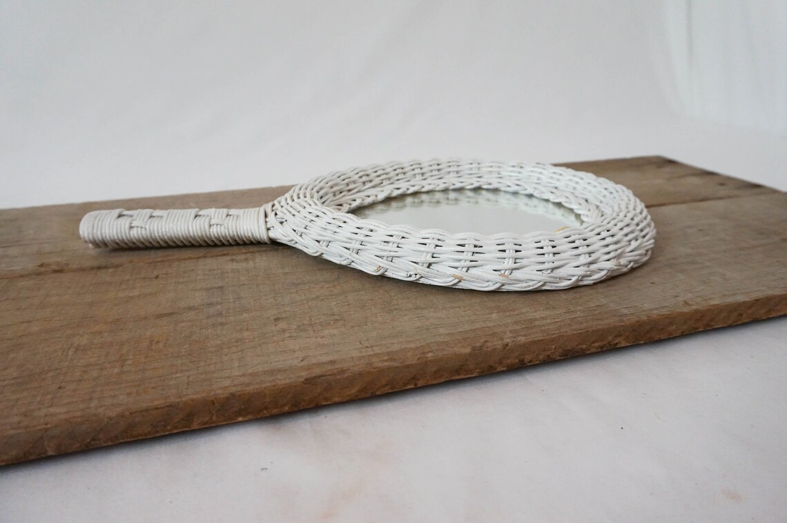 White Wicker Hand Mirror / Vintage Hippie Boho Beach House | Etsy