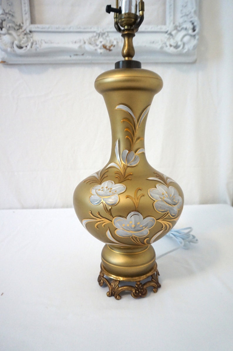 Elegant Frosted Gold Hand Painted Lamp / Vintage Hollywood Regency ...