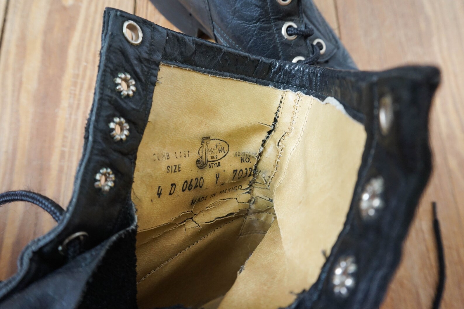 Justin Black Leather Lace up Roper Boots Size 4 / Western | Etsy