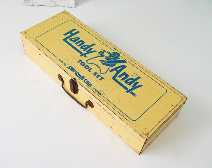 Handy Andy Metal Tool Box With Hinged Lid / Vintage Children's Tool Kit ...