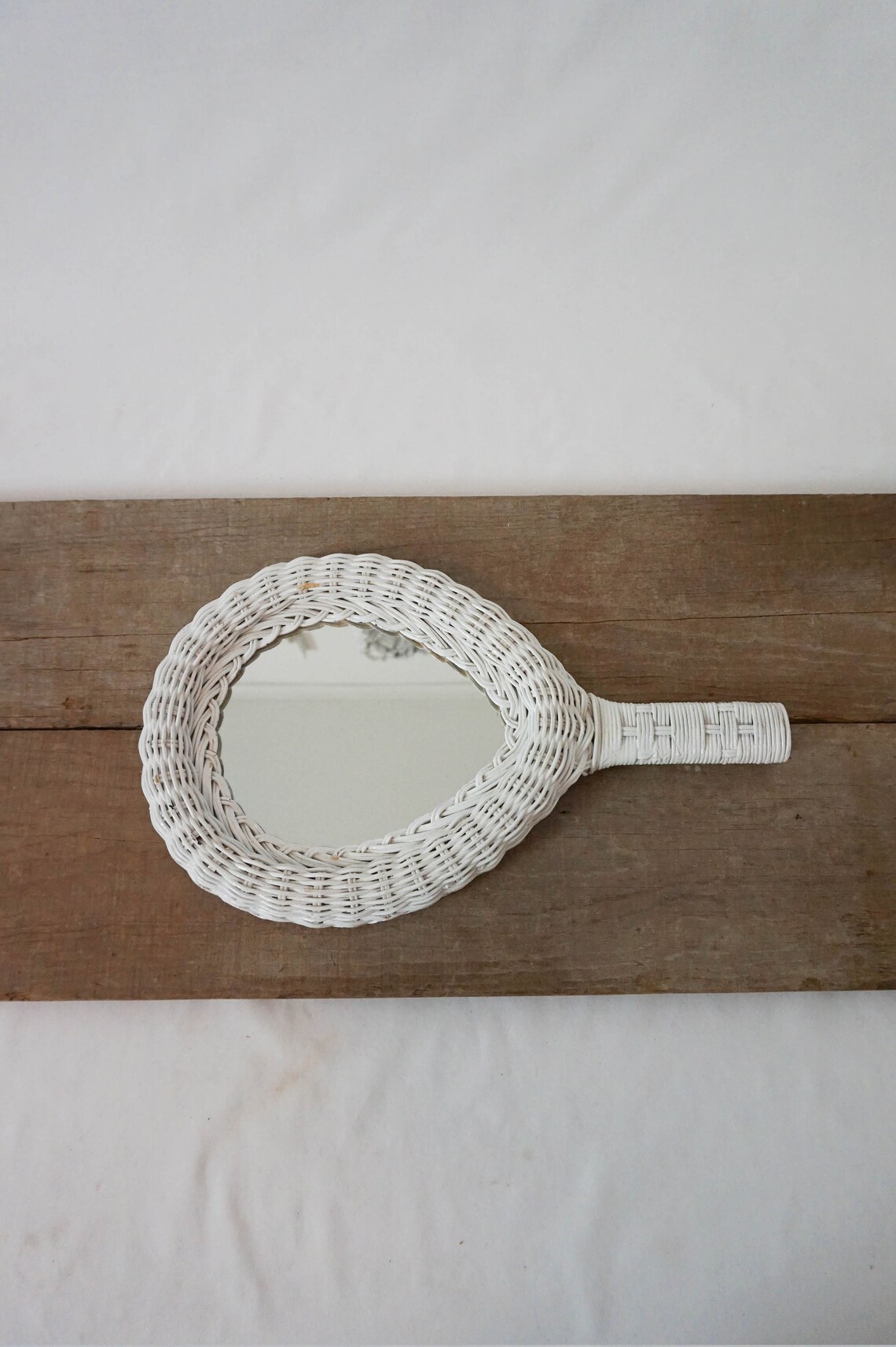 White Wicker Hand Mirror / Vintage Hippie Boho Beach House | Etsy