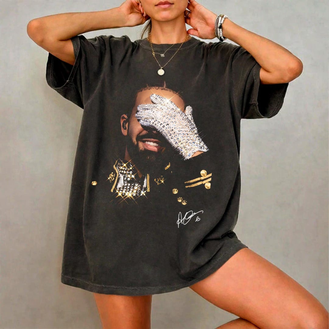 Drake Rhinestone Glove T-shirt, Hip Hop Graphic Oversized Tee, Rap Fan ...