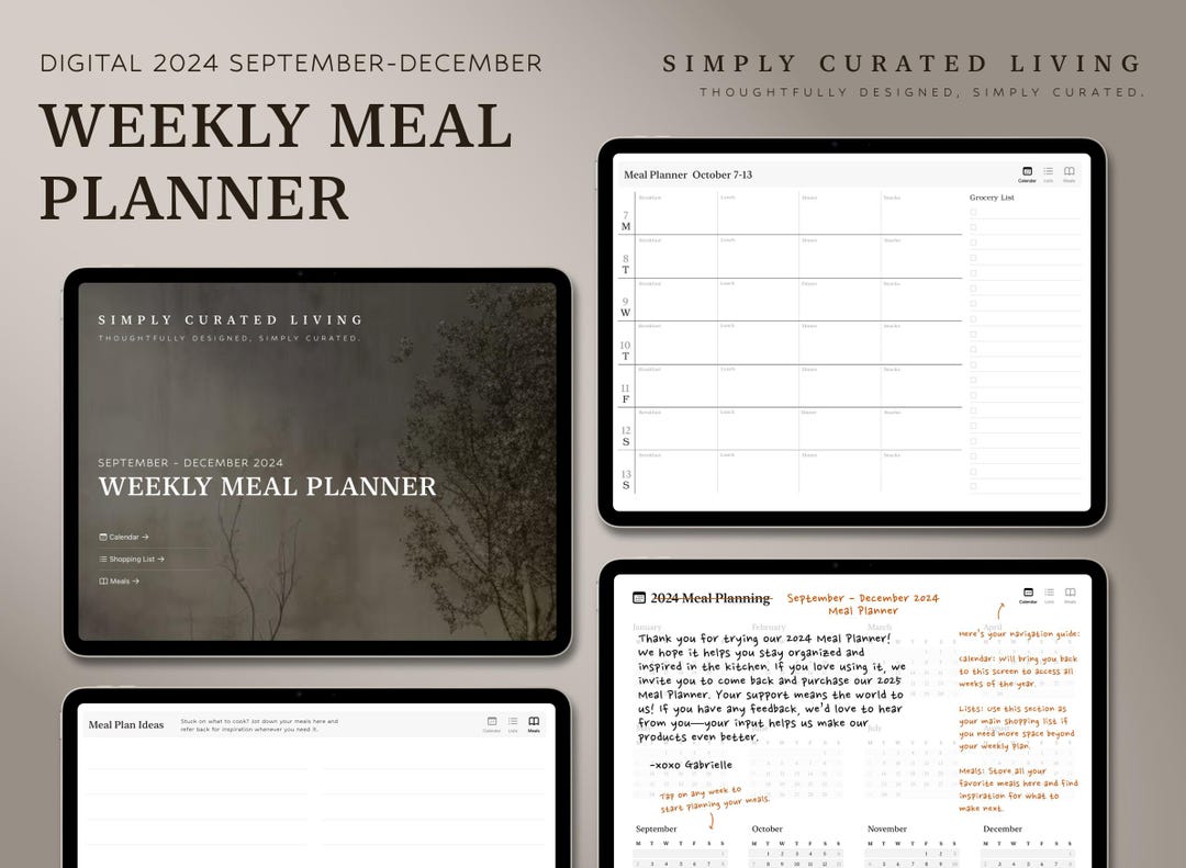 2024 Digital Weekly Meal Planner September-december Fully Linkable ...